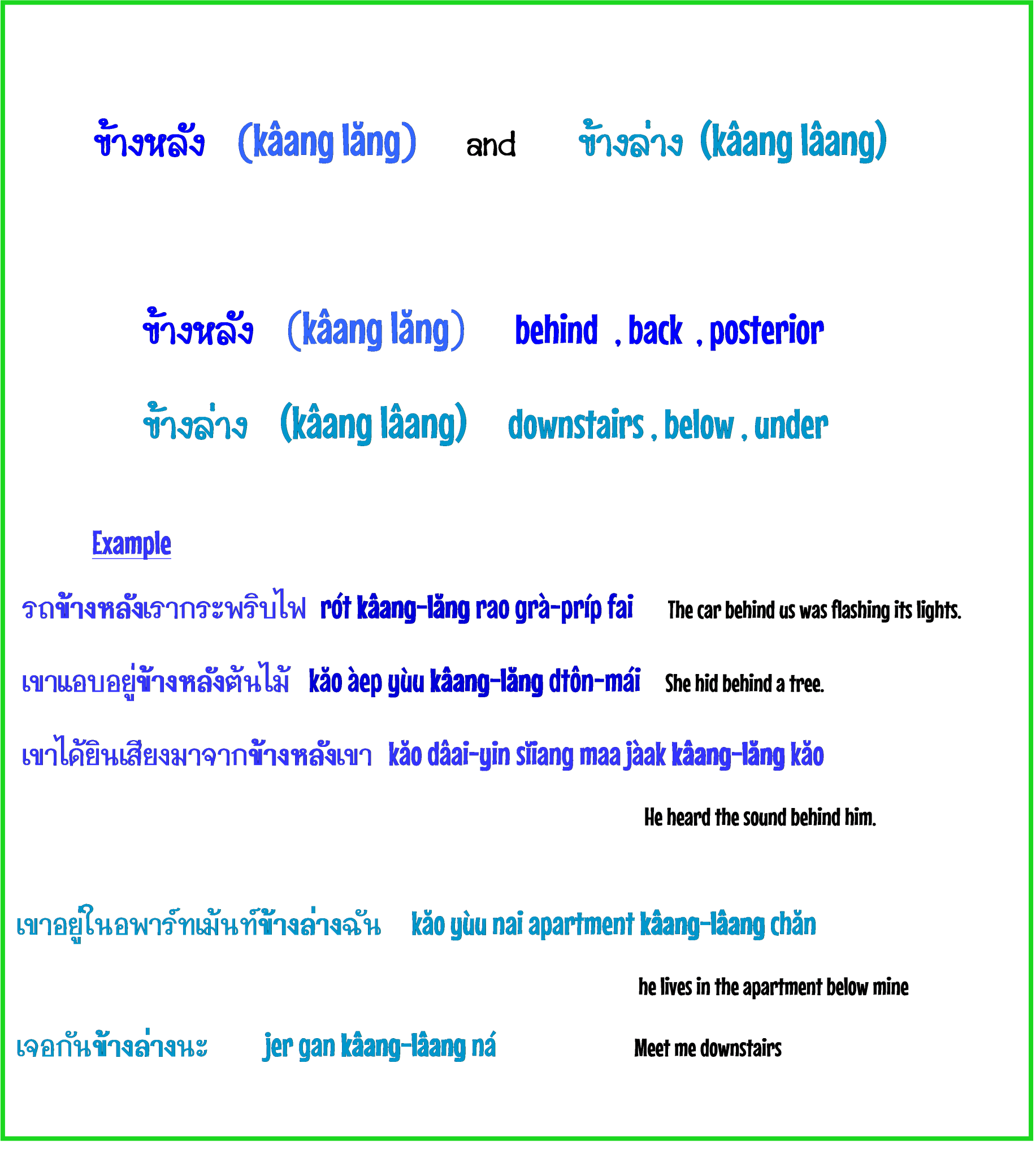 ข้างหลัง (kâang lăng) and ข้างล่าง (kâang lâang) - Thai learning Hut